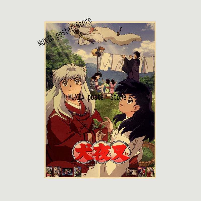 Classic Inuyasha Japanese Anime Poster Retro Kraft Paper Prints Wall ...