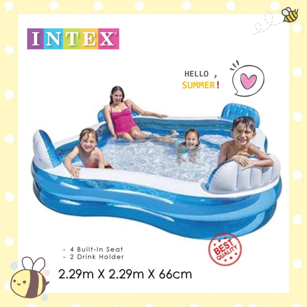 INTEX 56475 Premium Family Pool 4 Built-In Inflatable Seat & 2 Drink ...