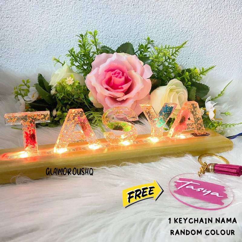 Lampu Nama Custom Resin Epoxy + LED strip light 5050 + 24key remote ...