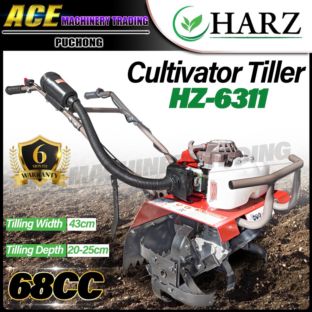 HARZ Mini Tiller Cultivator 68cc HZ-6311 Rotary Mini Tiller 2-Stroke ...