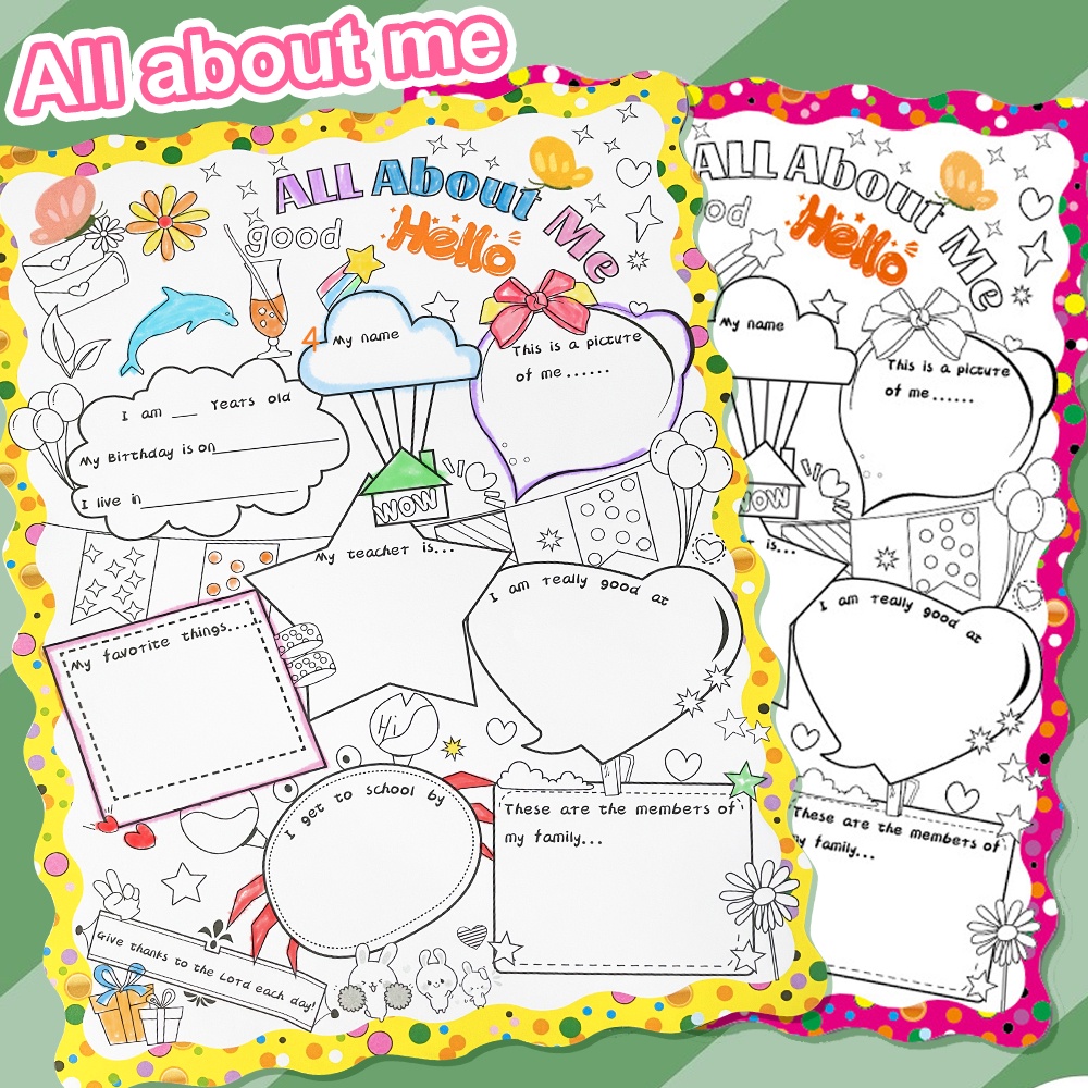 8 Sheets All about Me School Season Students Self-Introduction Cards ...