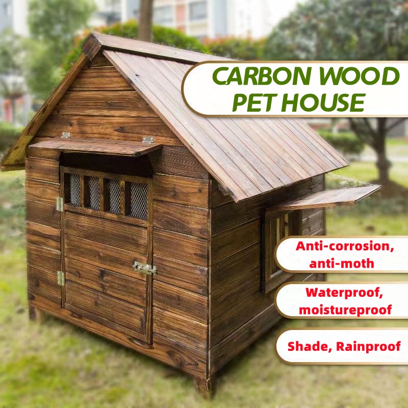 Large Pet House Outdoors Waterproof Carbon Wood Villa Dog House Wooden ...