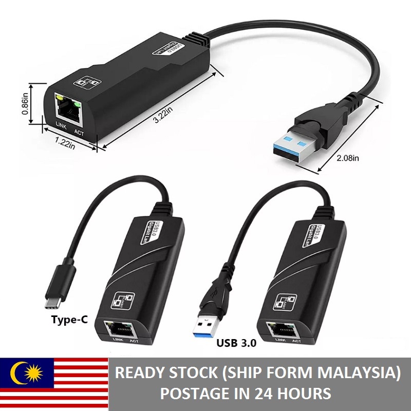 USB 3.0/TYPE C 3.0 to RJ45 Gigabit Lan Adapter 10/100/1000 Mbps ...