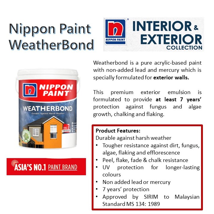 Nippon Paint Weatherbond 1 Litre And 5 Litre [Protection For Exterior ...