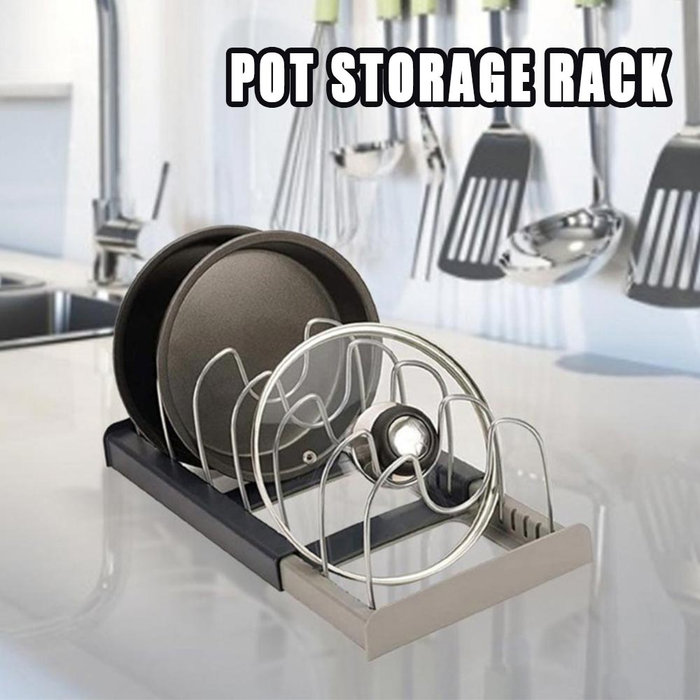 Dividers Adjustable Cookware Pot Lid Shelf Holder Stand Expandable Pan ...