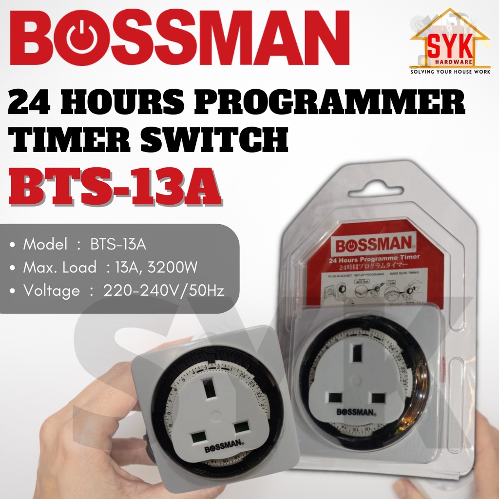 SYK BOSSMAN BTS-13A 13A 3200W 24 Hours Programme Square Timer Switch ...
