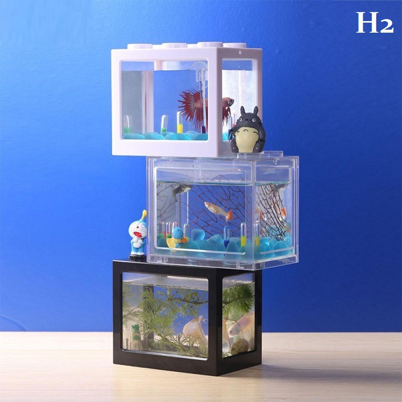 H2 Mini Aquarium Betta Fish Lego Block Fish Tank , Akuarium Mini Ikan ...