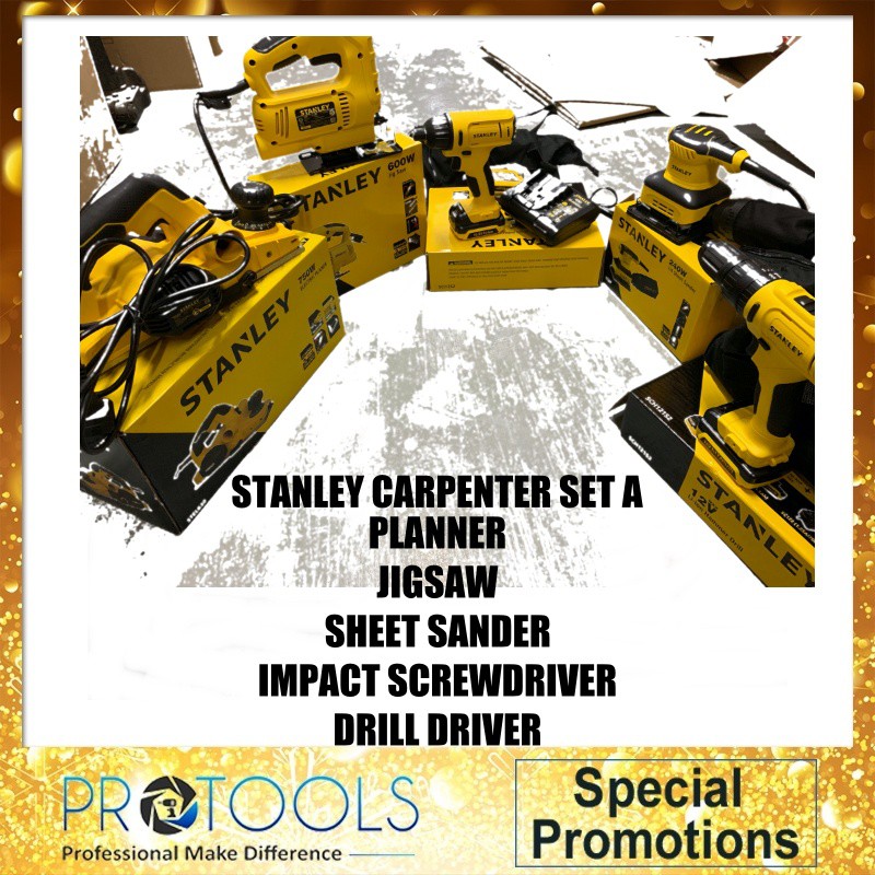 STANLEY CARPENTER SET ( PLANNER ,JIGSAW,SANDER,10.8V IMPACT SCREWDRIVER ...