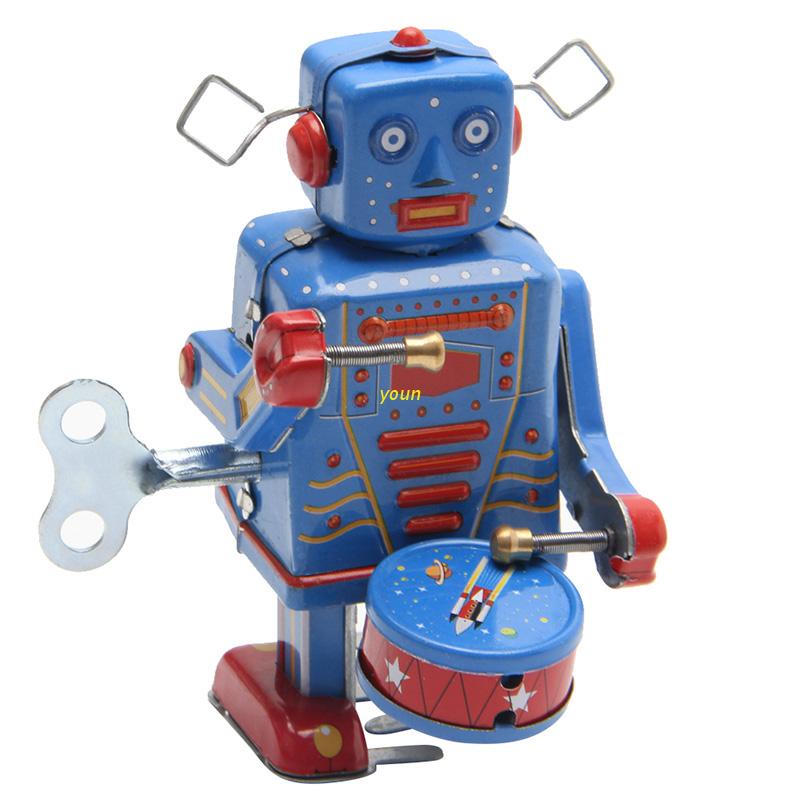 youn Retro Clockwork Wind Up Metal Walking Robot Toy Vintage ...