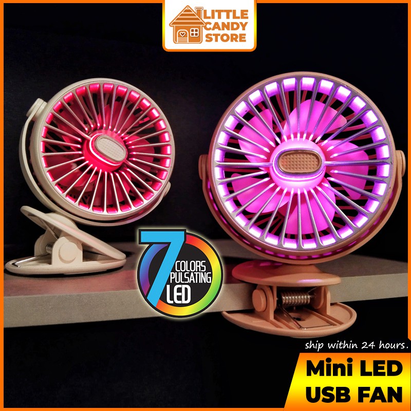 720° Spin LED Light Clip Fan Cooling Fan Baby Stroller Portable USB ...