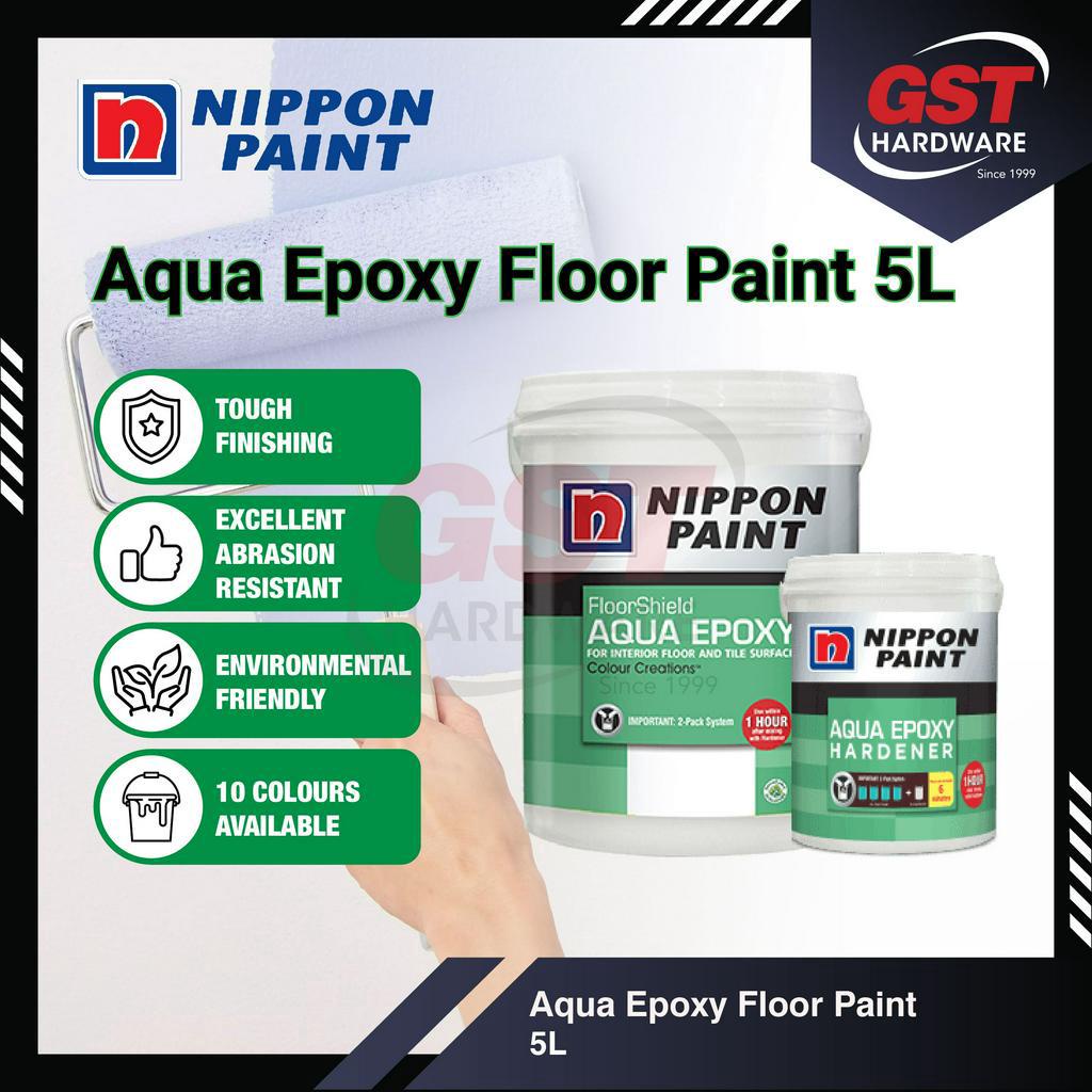 Nippon Paint Aqua Epoxy Floor Paint 5L Water Based Cat Lantai | Shopee ...