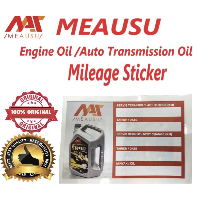 Premium Quality Mileage Sticker for Engine Oil / Auto Transmission ...