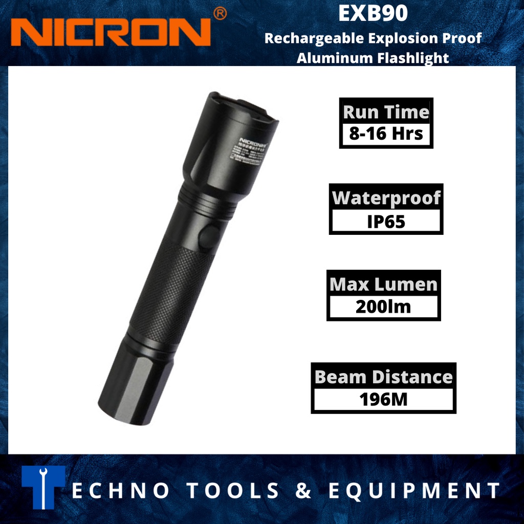 NICRON EXB90 Rechargeable Explosion Proof Aluminum Flashlight | Shopee ...