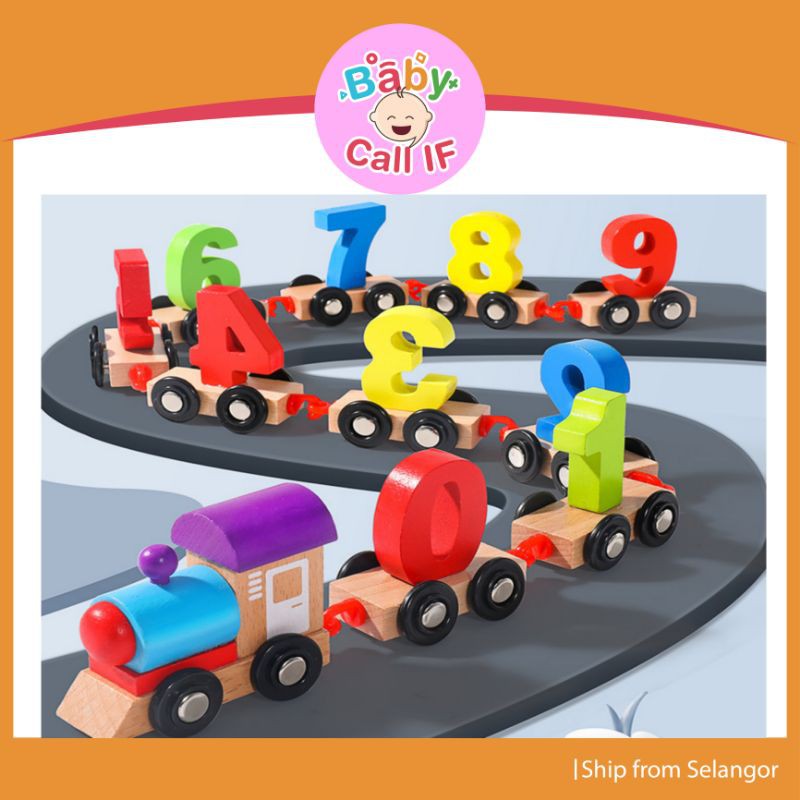 Wooden Train Numbers Shape Cognitive Puzzle Hand Grasping Board Puzzle ...