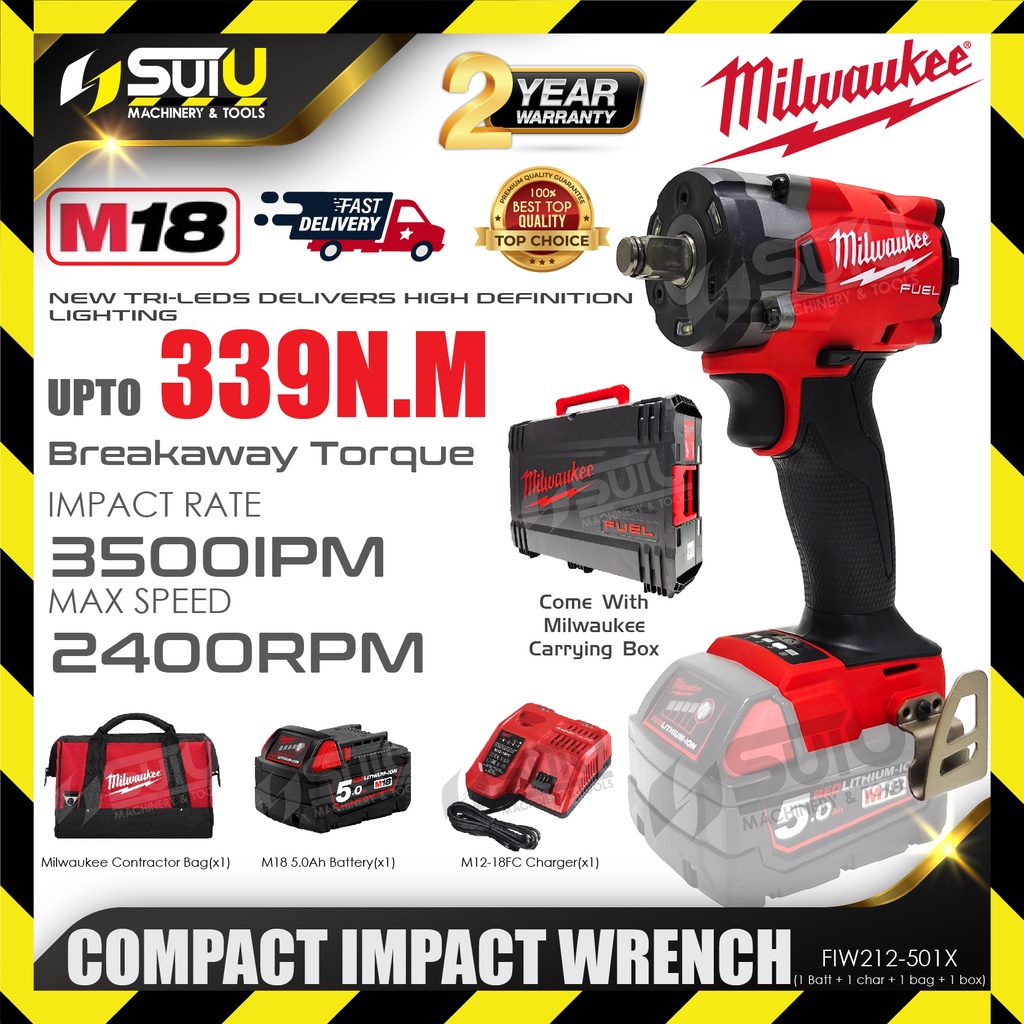 MILWAUKEE FIW212-0X0 ASIA / FIW212-501X / FIW212-501B 18V 339NM Compact ...