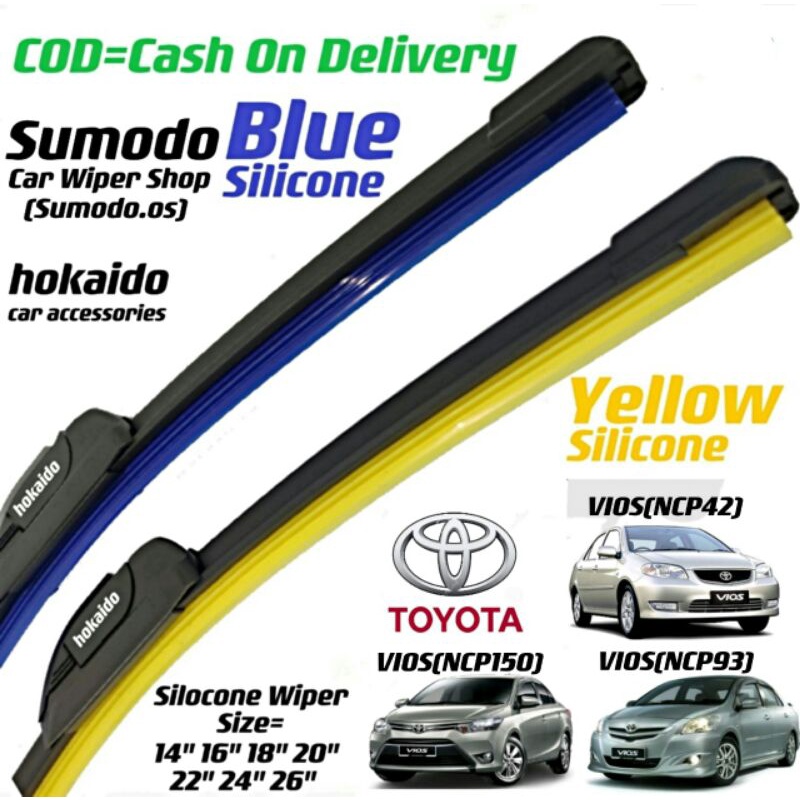Toyota Vios Silicone Wiper (NCP42/NCP93/NCP150) 1Pair(2Pcs) HKD.Sumodo ...