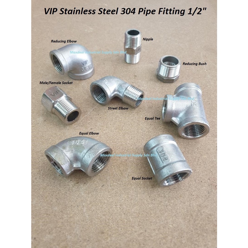 VIP Stainless Steel SUS304 1/2" (15mm) Pipe Fittings With BSPT Thread ...