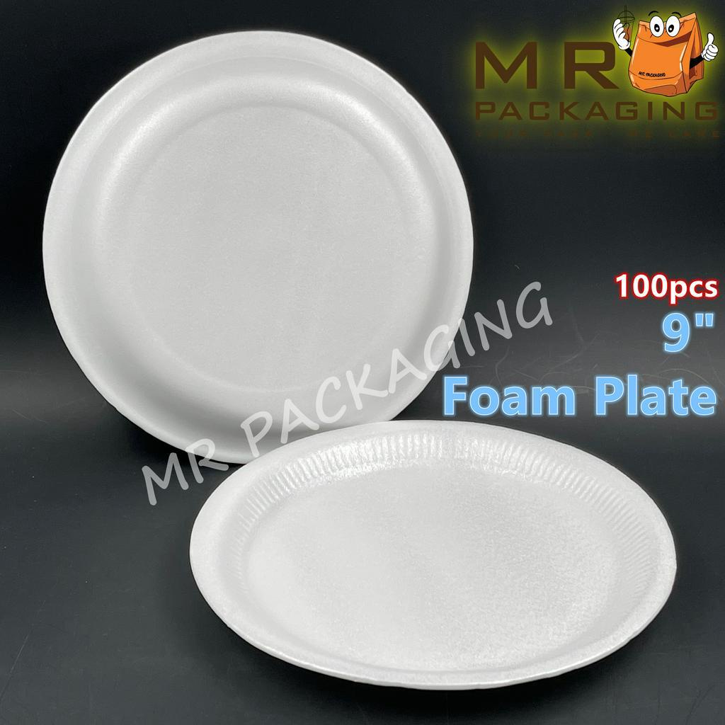 Polystyrene 9" Foam Plate [ 100pcs± ] Polistrin Piring - Polisterin ...