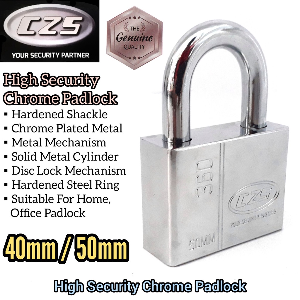 CZS High Security Hardened Shackle Chrome Padlock For House Lock ...