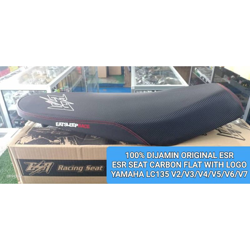ESR SEAT CARBON FLAT WITH LOGO YAMAHA LC135 V2,V3,V4,V5,V6,V7 LEMBUT ...