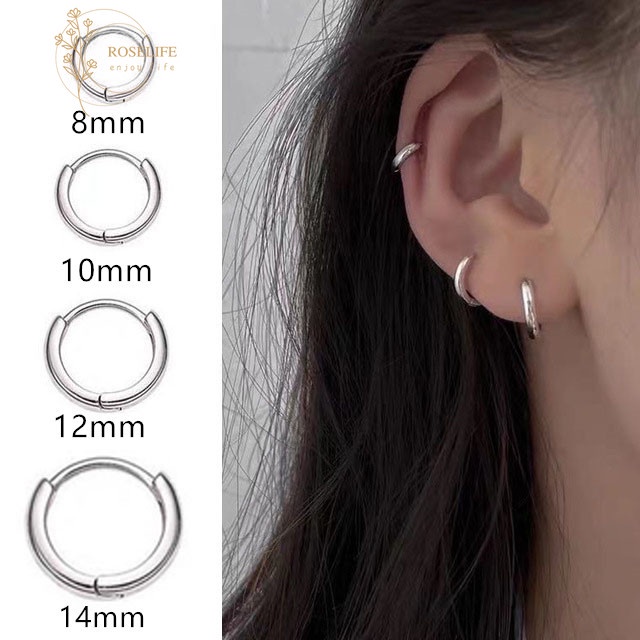 Roselife 1Pair Stainless Steel Silver Hoop Earrings for Women Girls 8mm ...