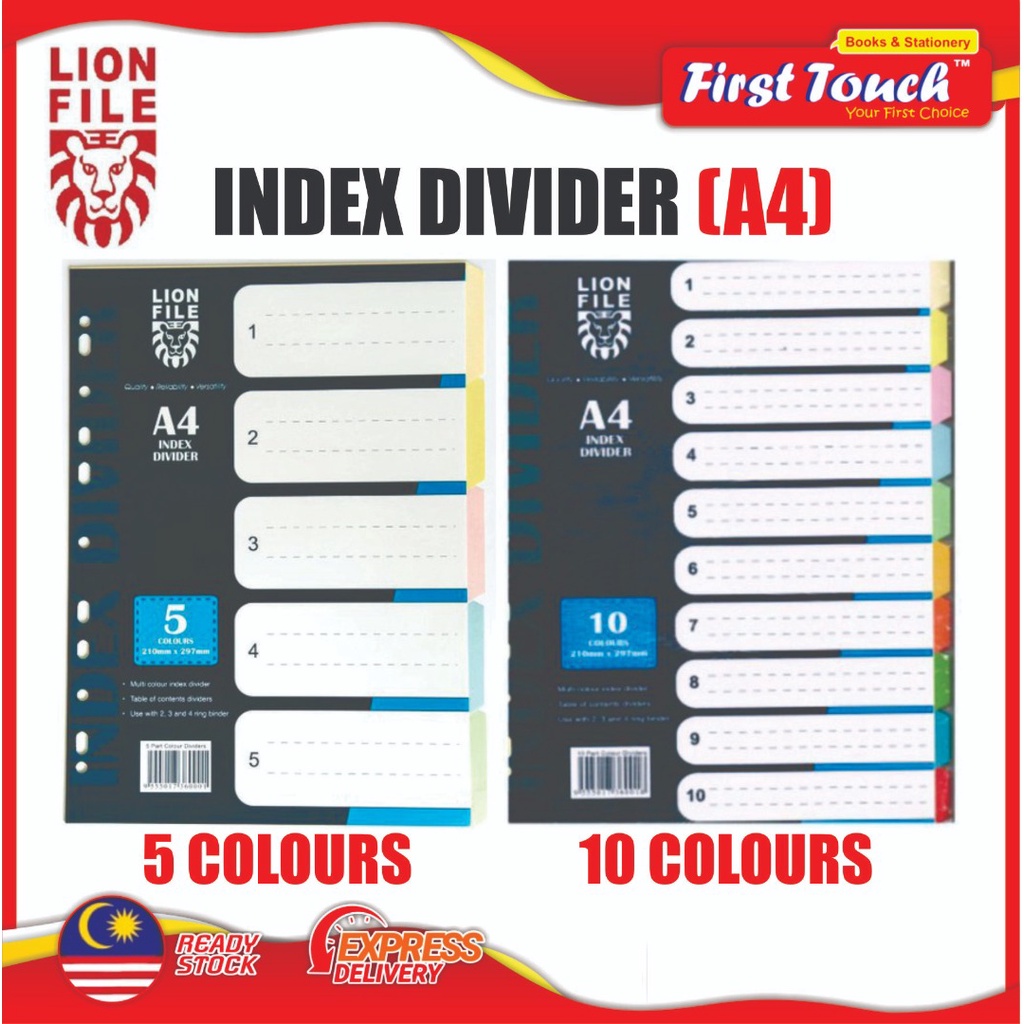 Lion A4 Index Divider 5 / 10 Colours (5set / pack) | Shopee Malaysia