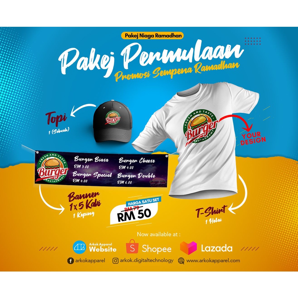 Promosi Pakej Niaga Ramadhan 2022 I T-shirt I Topi I Banner I Banting I Apron I Beach Flag I ...