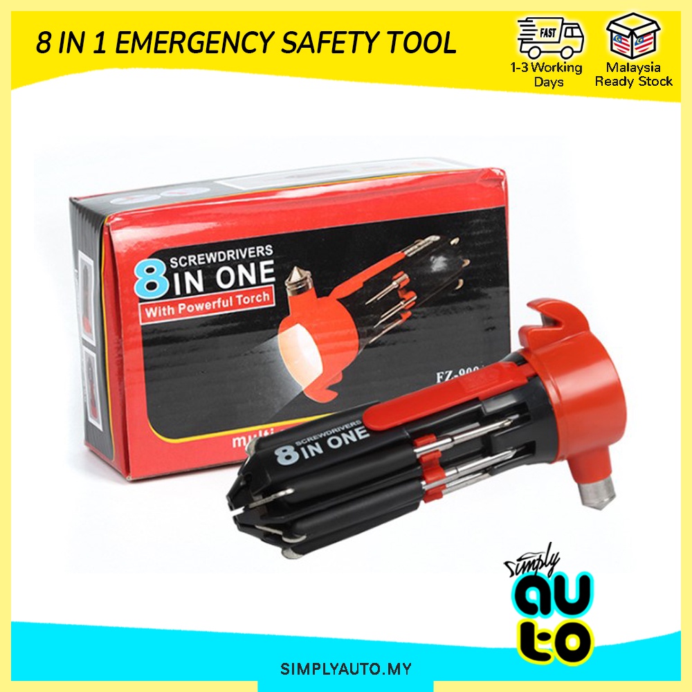SIMPLYAUTO 8 in 1 Multipurpose Car Emergency Safety Tool with Torch ...