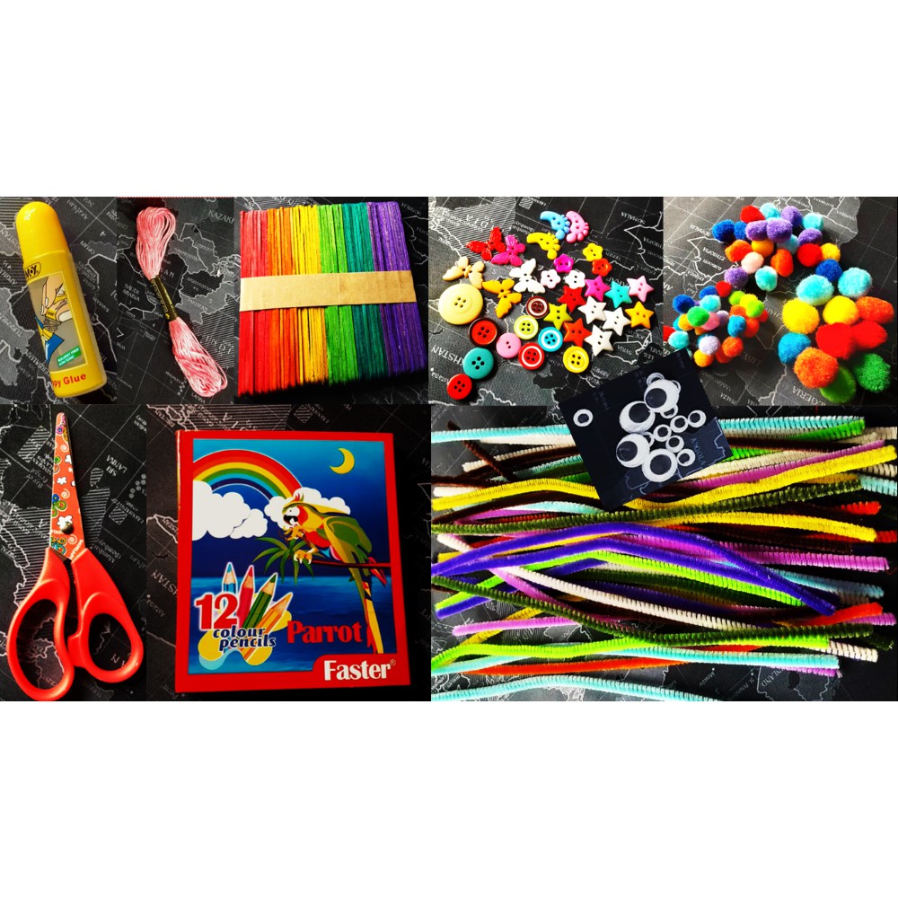 DIY Craft Kit / Quality Pompoms Wiggle Pipe Cleaners Mix Button ...