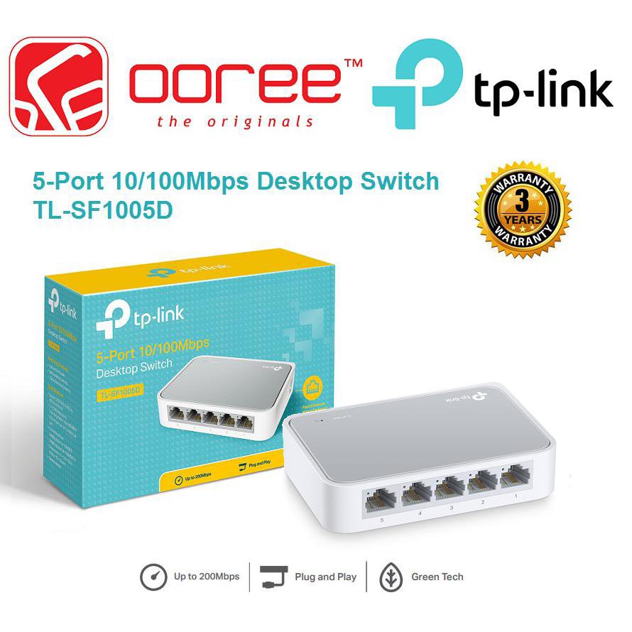 TP-LINK TL-SF1005D 5-PORT 10/100MBPS PLUG AND PLAY DESKTOP SWITCH WITH ...