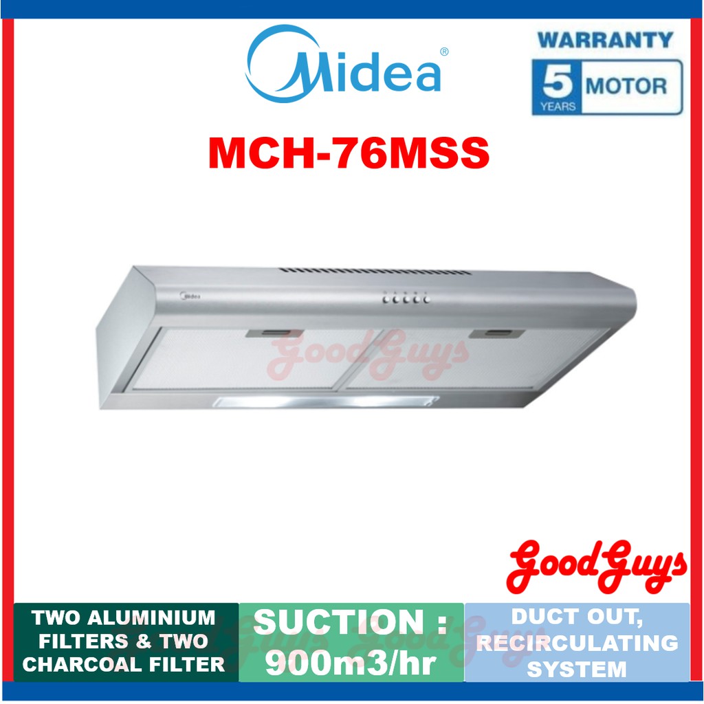 MIDEA SLIM COOKER HOOD MCH-76MSS SUCTION 900m3/hr | LED LIGHT ...
