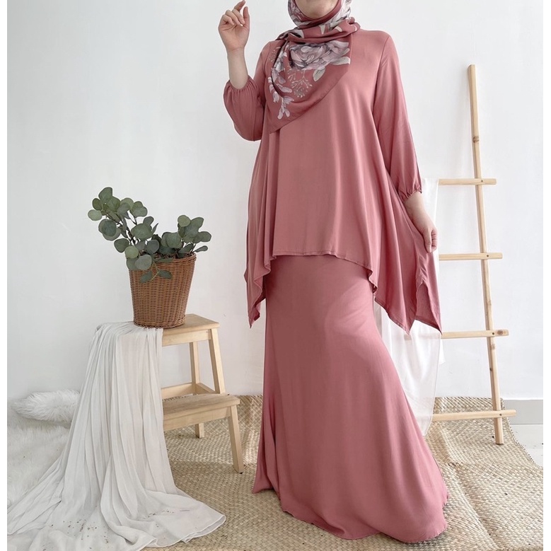 Se-Ri Baju Kurung Flare Cutting Flowy Plain Basic Soft Traditional Raya ...