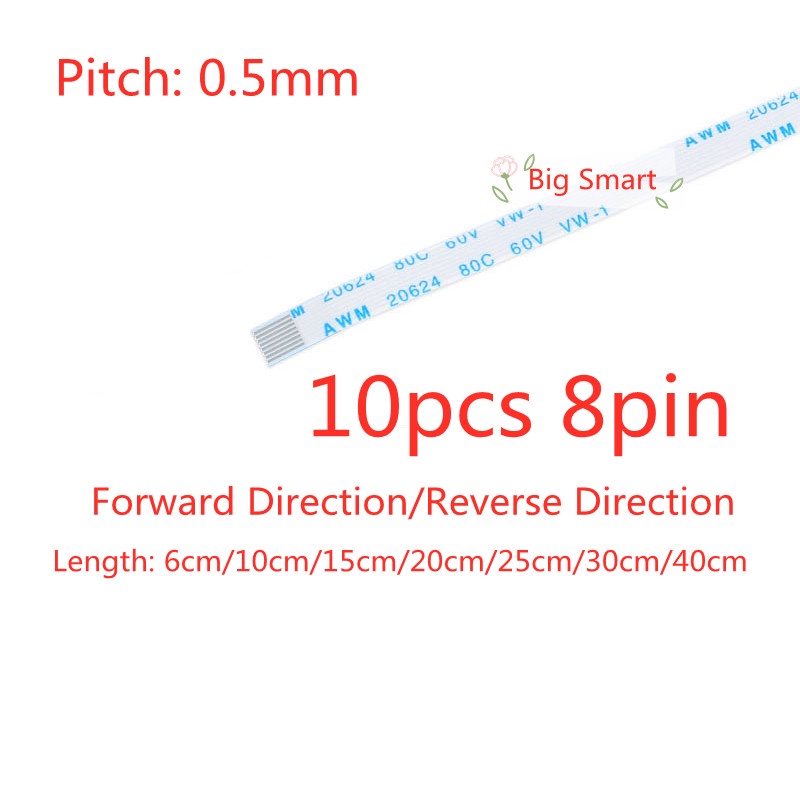 10pcs 8 pin FFC FPC Ribbon Flexible Flat Cable LCD Cable 8P 60V Same Direction Reverse Pitch 0 ...