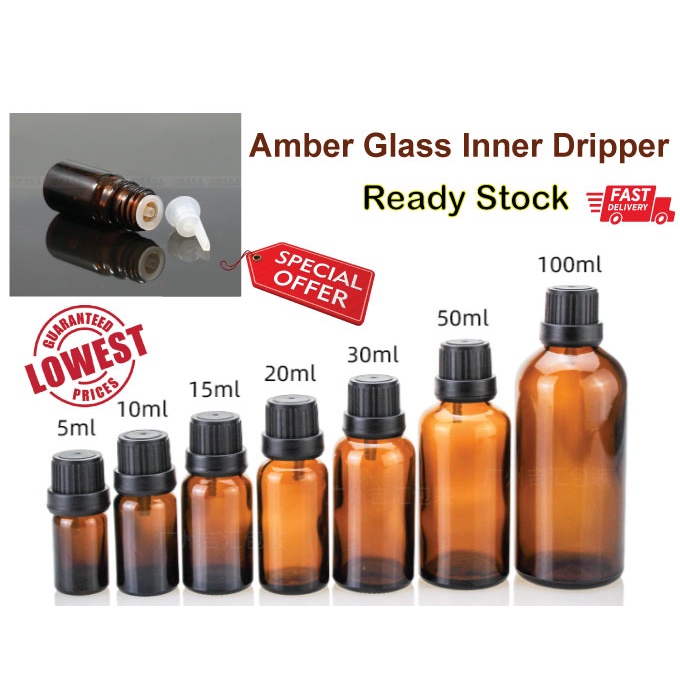 Thick Amber Glass Inner Dripper Bottle for DIY Liquid Essential Oil 5ml ...