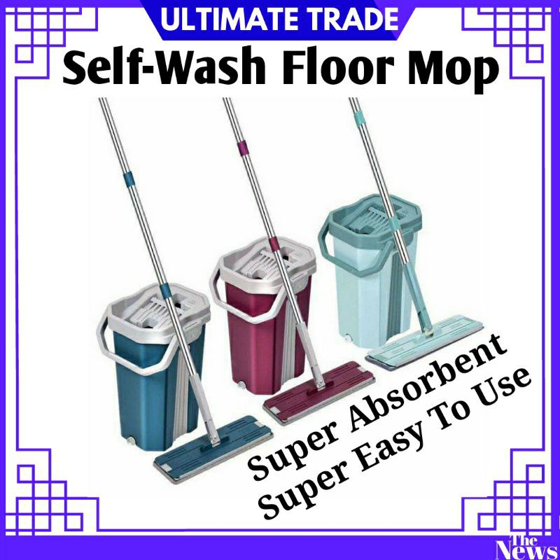 [Ready Stock] Self-Wash Self-Clean Mop Lantai Squeeze Dry Flat Mop With ...