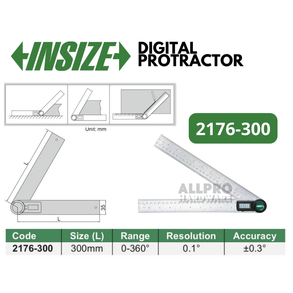 INSIZE 2176 Digital Protractor 180 Degree Angle Ruler Rotary Gauge Alat ...
