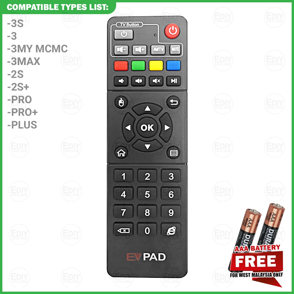 【FREE BATTERY AAA X2】 ORIGINAL EVPAD Remote Control for EVPAD 3S 3 3Max 3plus 2S Pro+ 5S 5P 5MAX ...