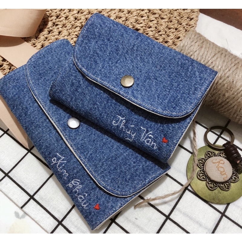 Handmade denim wallet (4 compartments, zipper, random color) | Shopee ...