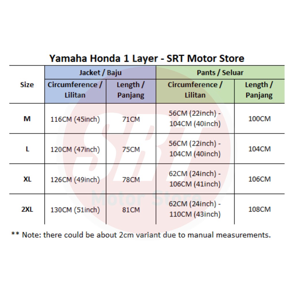 YAMAHA HONDA Raincoat with Pants Baju Hujan dan Seluar Motor 1 Layer ...