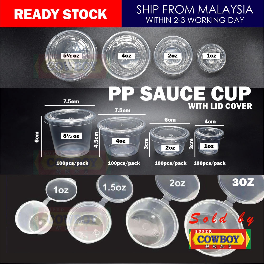 Disposable Plastic PP Sauce Cup with Lid Mini Cup Round Food Container with Lid Bekas Sos 3oz 1 ...