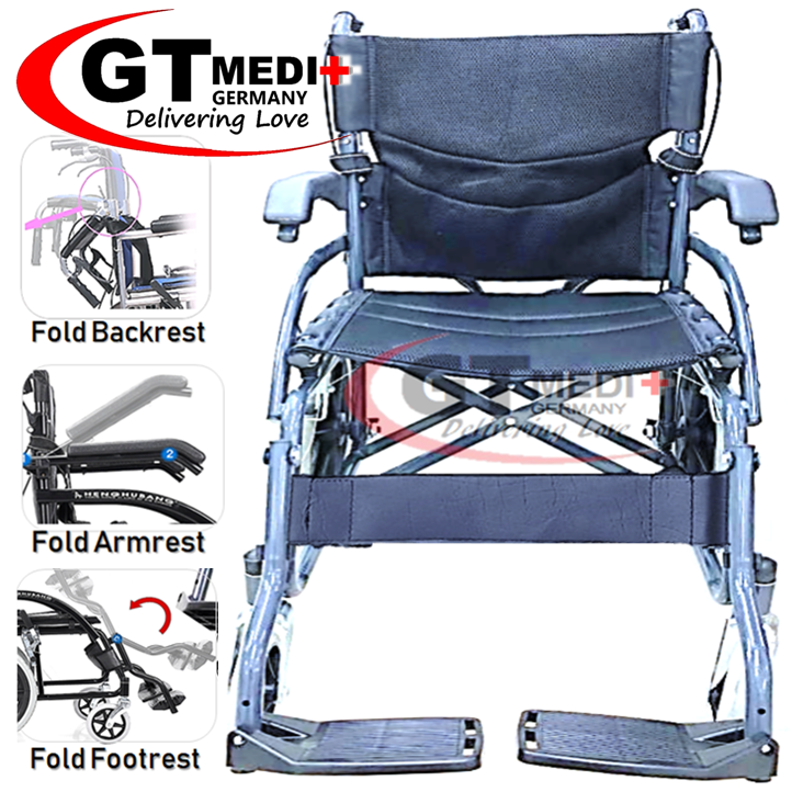 W195-11 GT MEDIT GERMANY Ultra Lightweight Wheelchair Foldable Travel Transport Wheel Chair ...