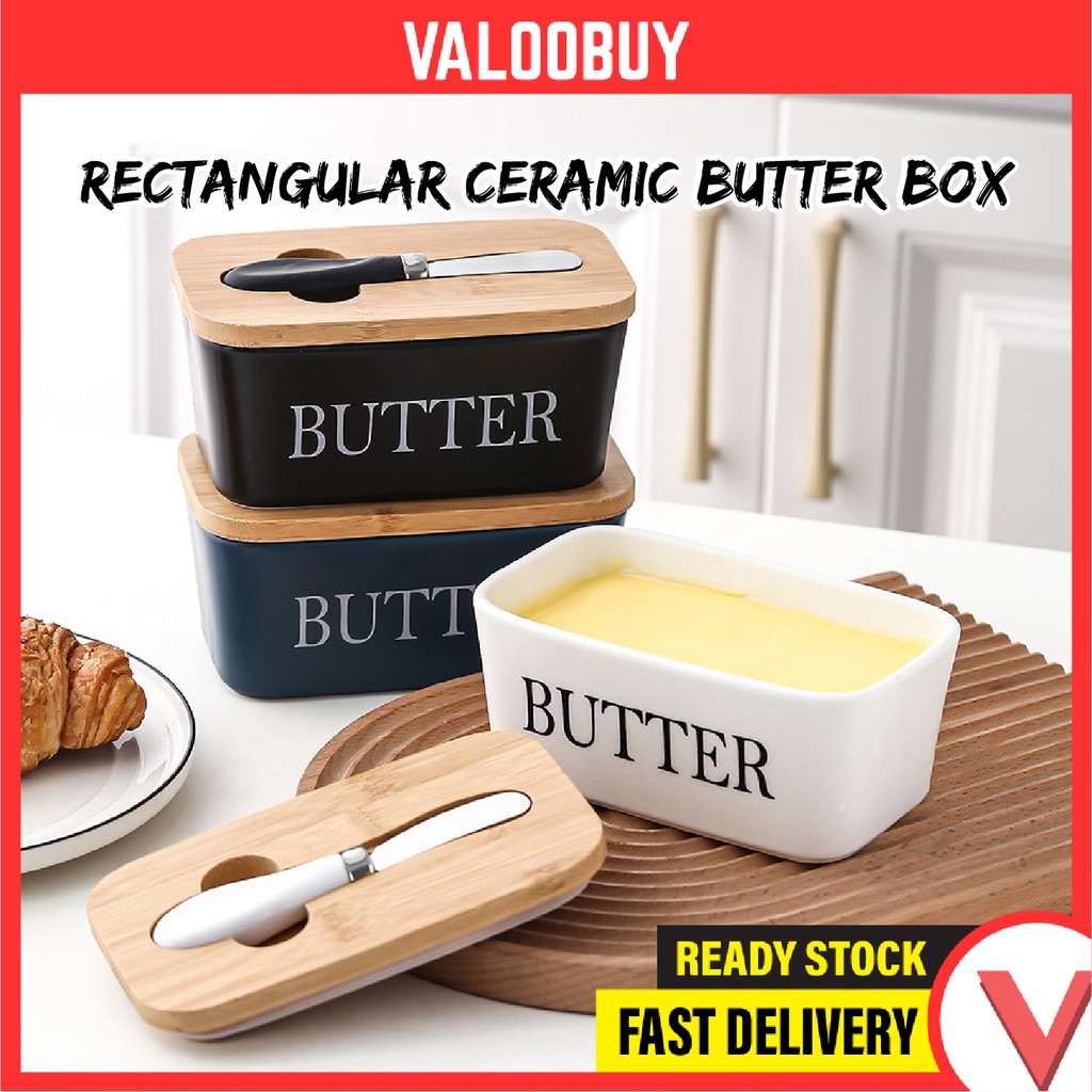 Rectangular Ceramic Butter Box Bekas Butter Jar Butter Box With Knife ...