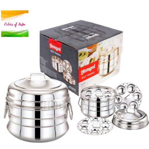 100% Diamond Stainless Steel Extra Deep Idly Pot Idli Panai 12 Idlies 2 ...