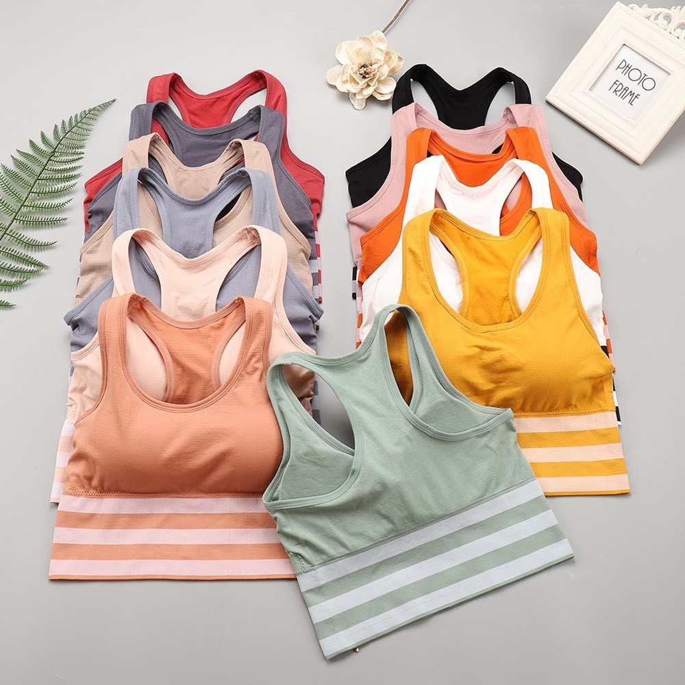 Horizontal Striped Sports Bra with Padded Breast | Shopee Malaysia