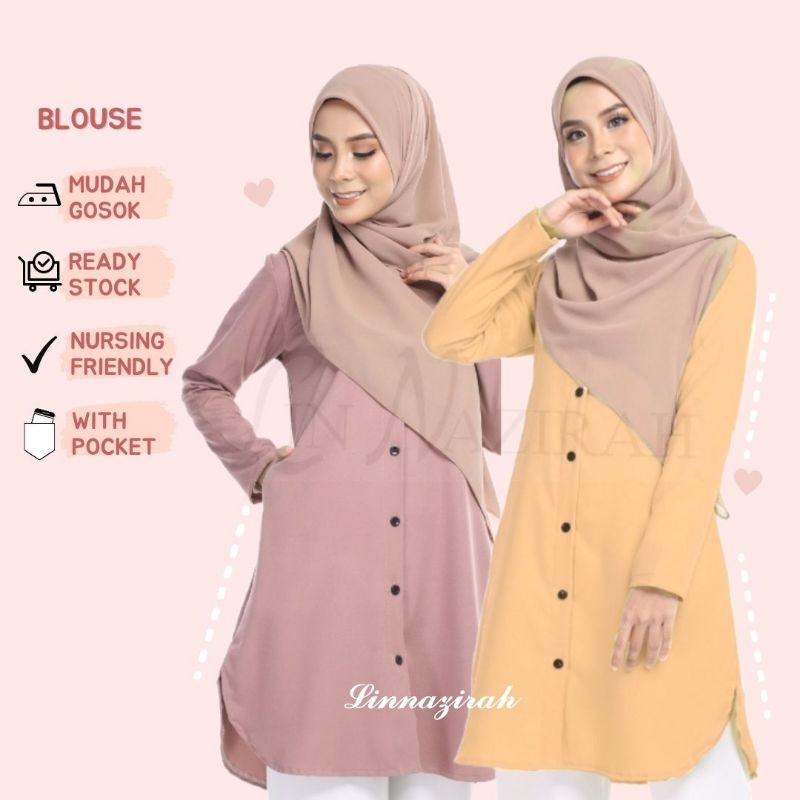 Long Top Muslimah Blouse Women Casual Blouse Labuh Viral Kemeja Wanita ...