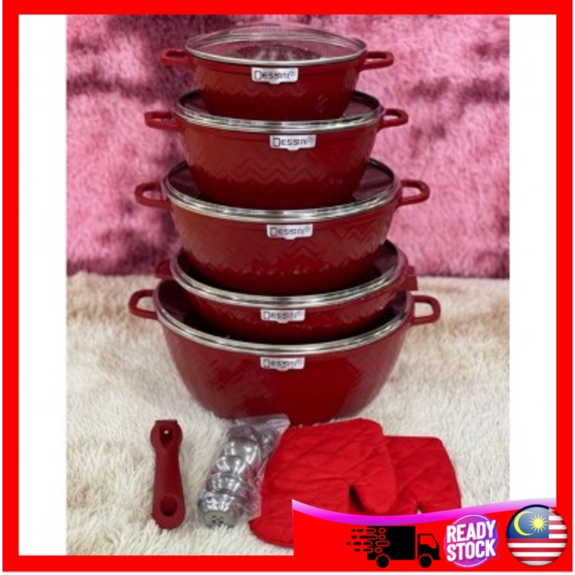 NEW DESSINI WAVE 12pc Set Cookware Premium Casserole Granite Set Frying ...
