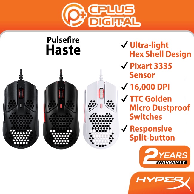 HyperX Pulsefire Haste Gaming Mouse Ultra-light Hex Shell Design Pixart ...