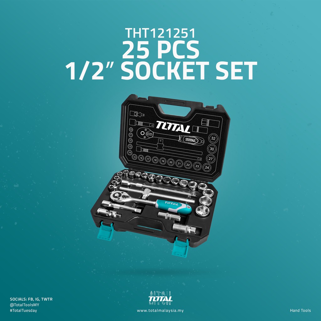 TOTAL Socket Set With Extension-Sliding Bar/Universal Joint/Spark Plug ...