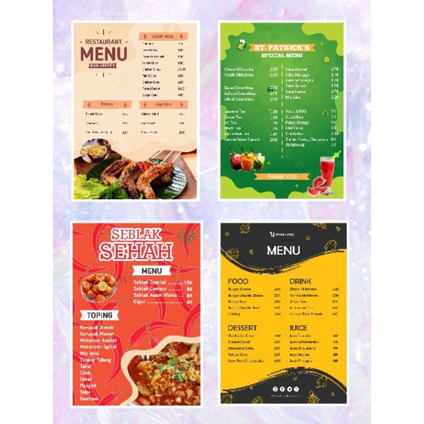 Print menu Price List menu List Food List menu Design menu | Shopee ...