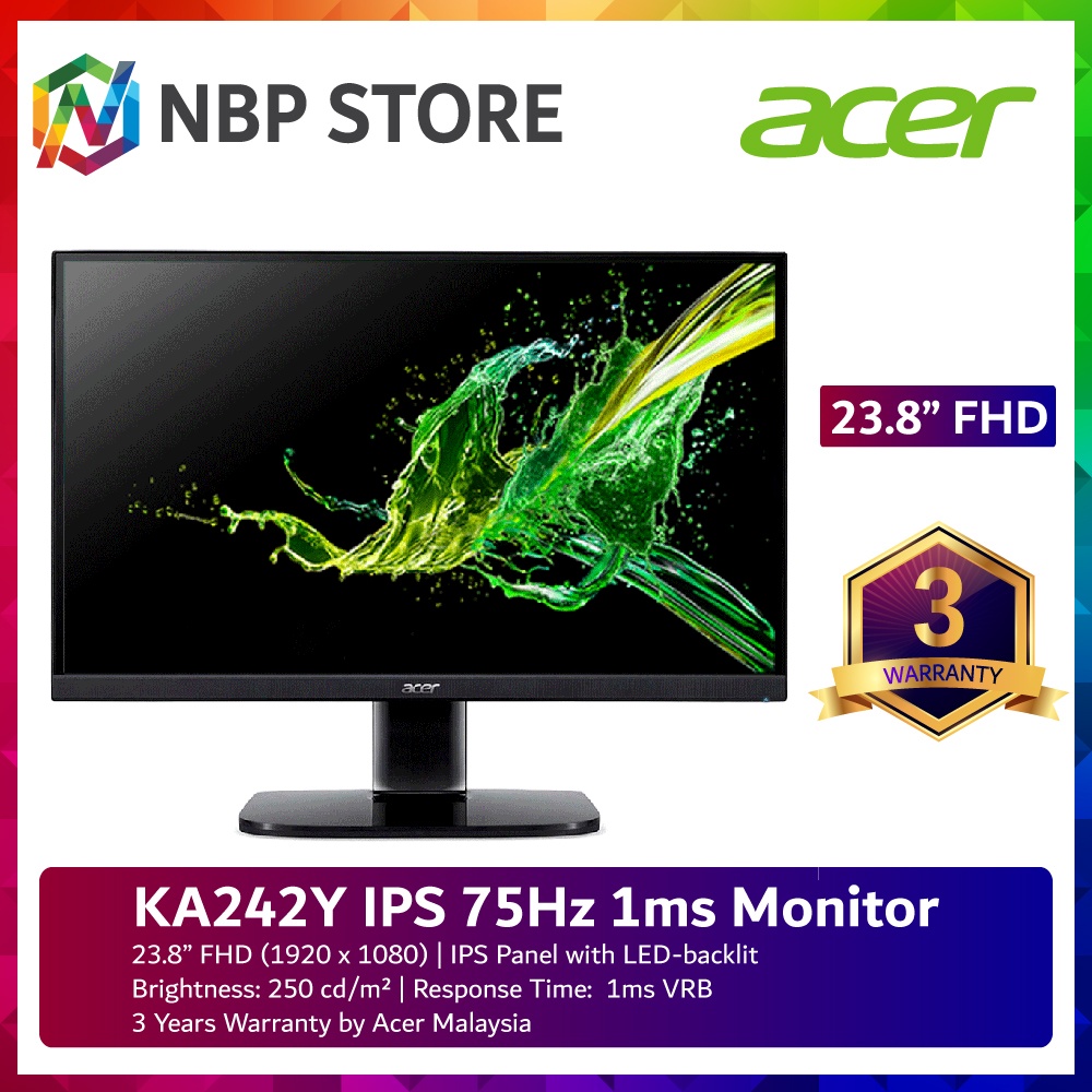 Acer KA242Y G 23.8'' FHD IPS 120Hz 1ms Monitor ( HDMI, DP, 3 Yrs Wrty ...